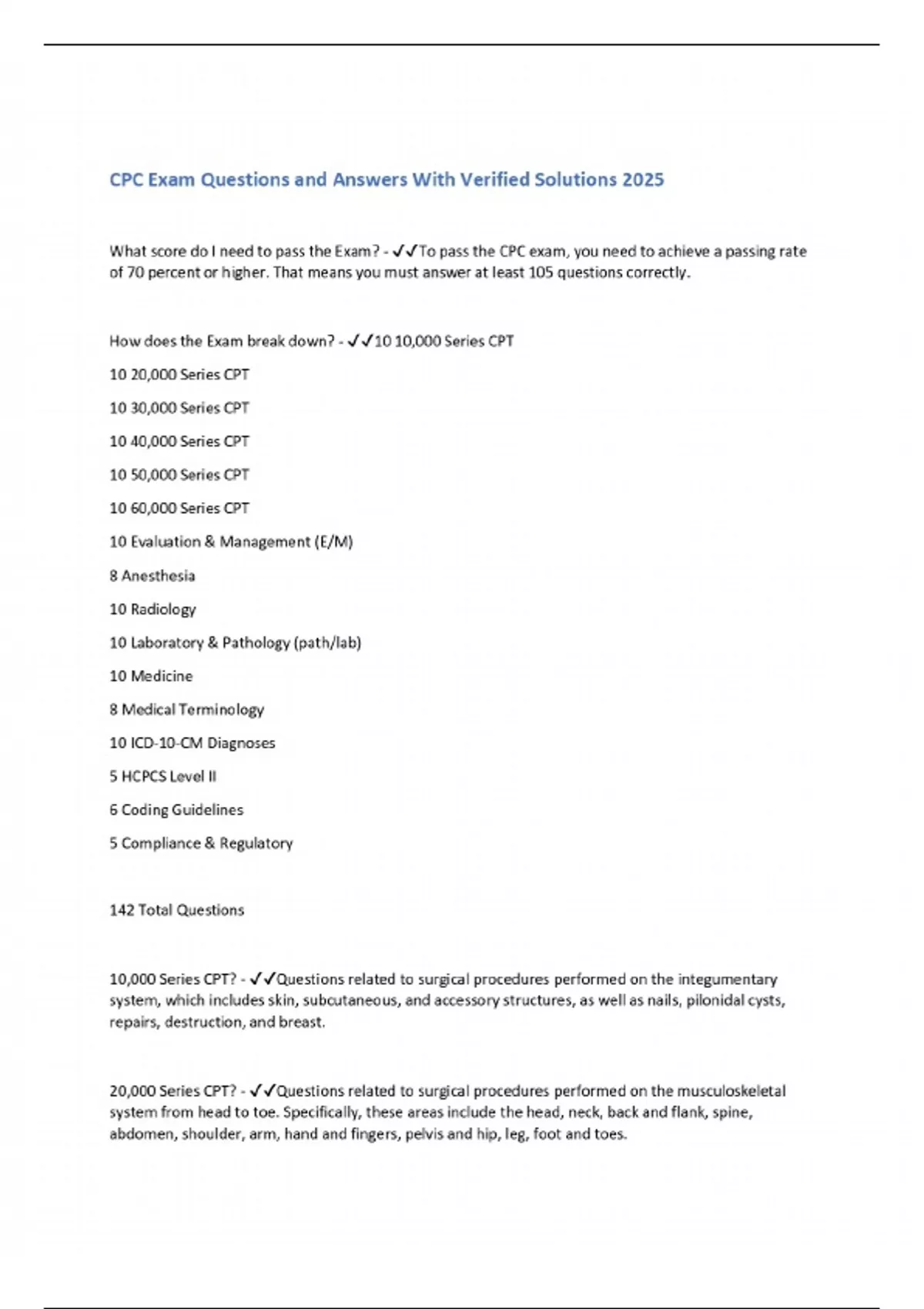 CPC Exam Questions and Answers With Verified Solutions 2025 - CPC ...