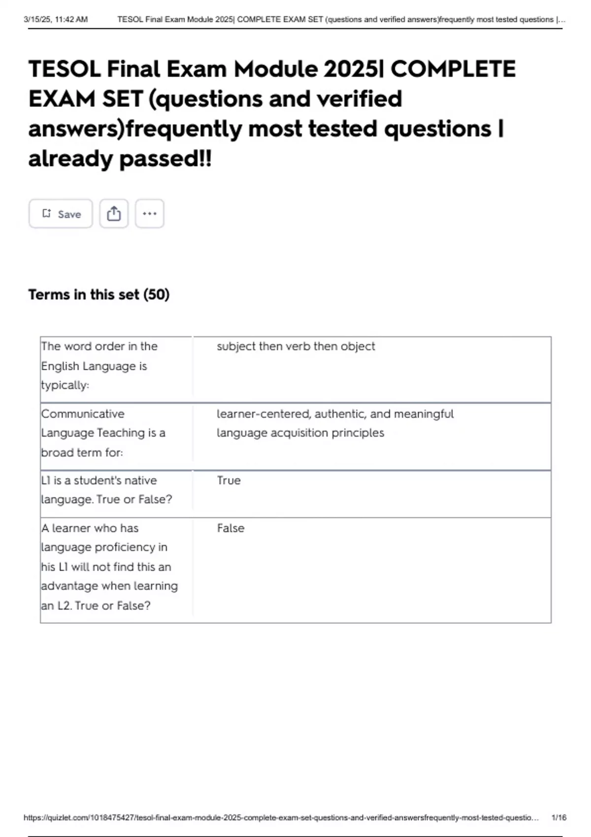 TESOL Final Exam Module 2025| COMPLETE EXAM SET (questions and verified ...