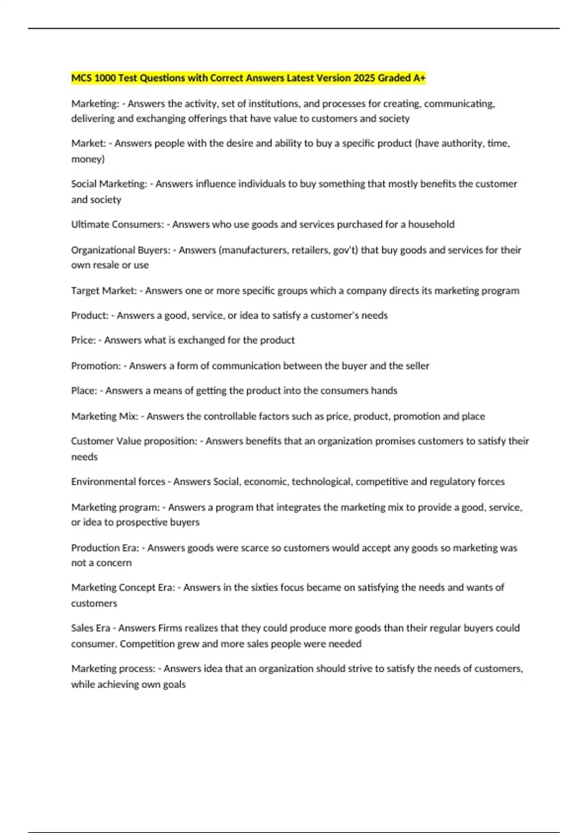 MCS 1000 Test Questions with Correct Answers Latest Version 2025 Graded ...