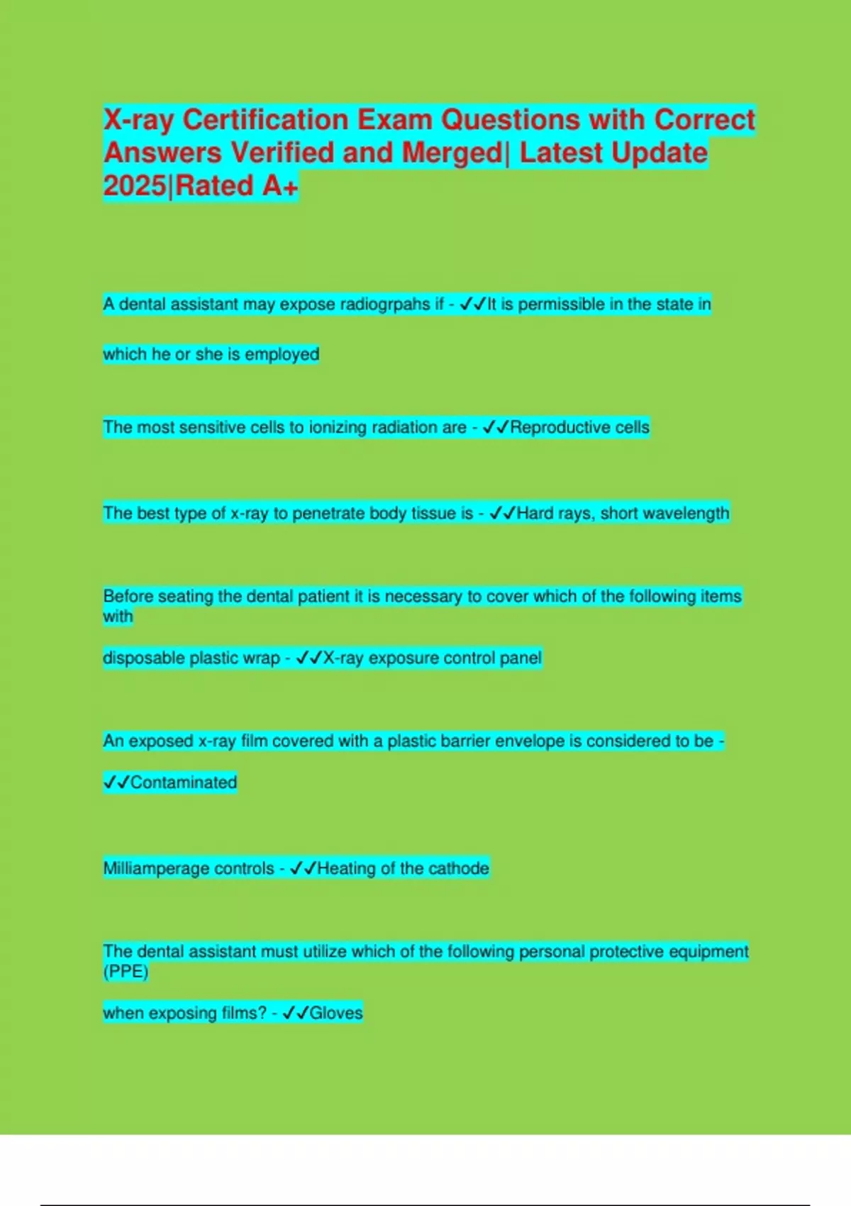 X-ray Certification Exam Questions with Correct Answers Verified and ...