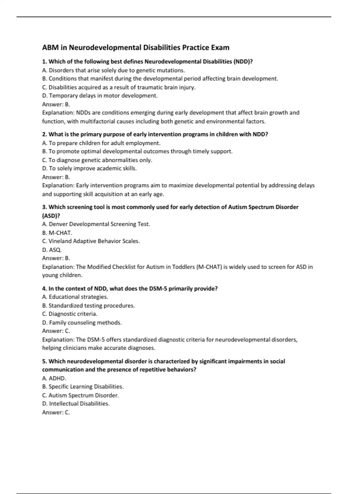 ABM in Neurodevelopmental Disabilities Practice Exam - Computers ...
