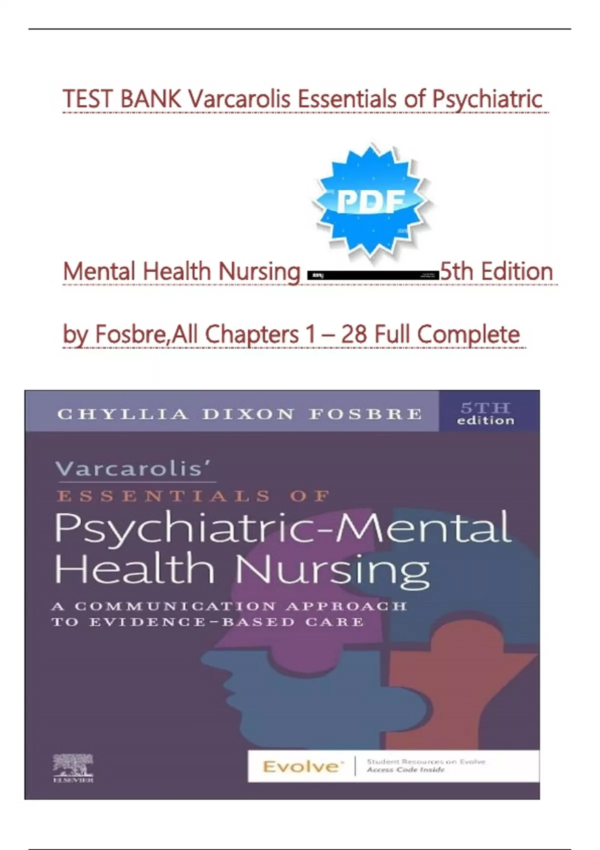 TEST BANK FOR VARCAROLIS ESSENTIALS OF PSYCHIATRIC MENTAL HEALTH ...