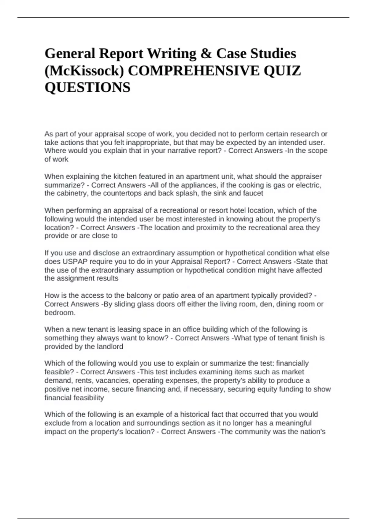 General Report Writing & Case Studies (McKissock) COMPREHENSIVE QUIZ ...
