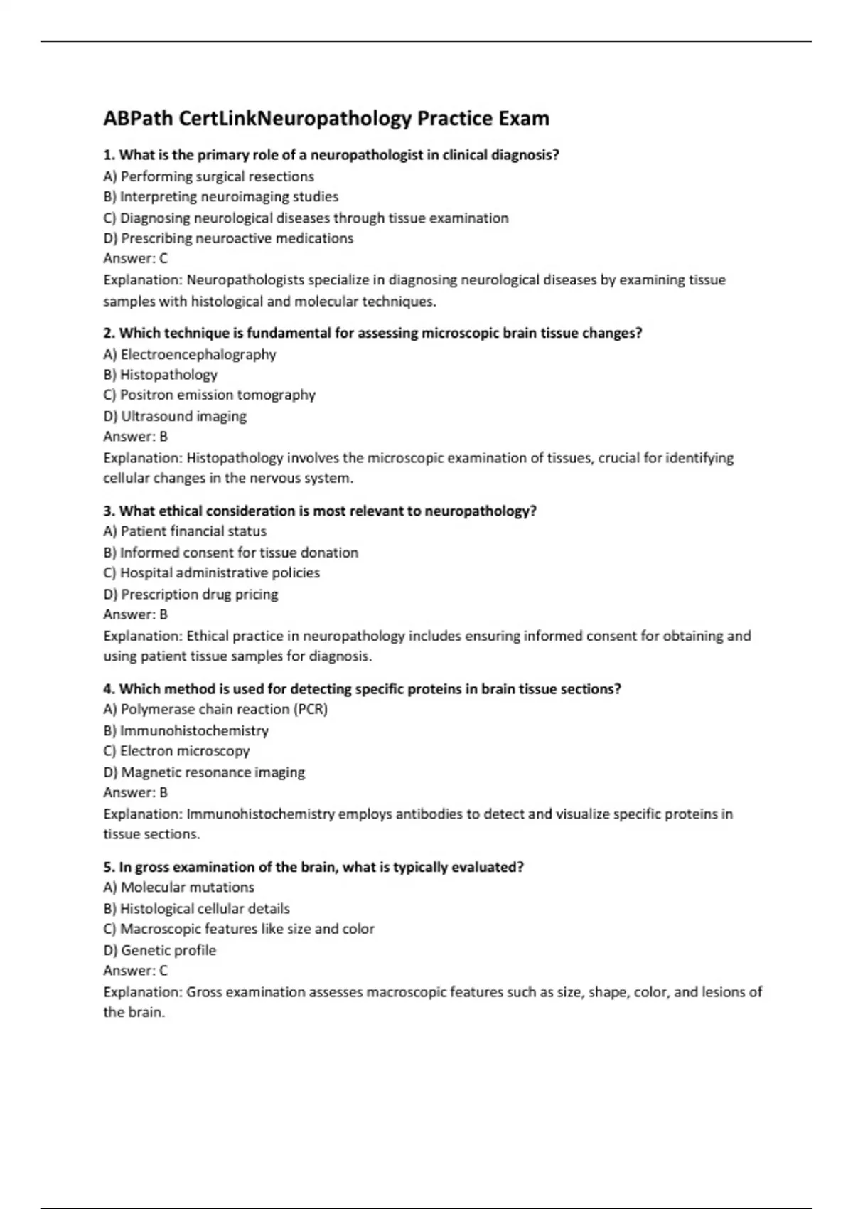 ABPath CertLinkNeuropathology Practice Exam - Computers - Stuvia US