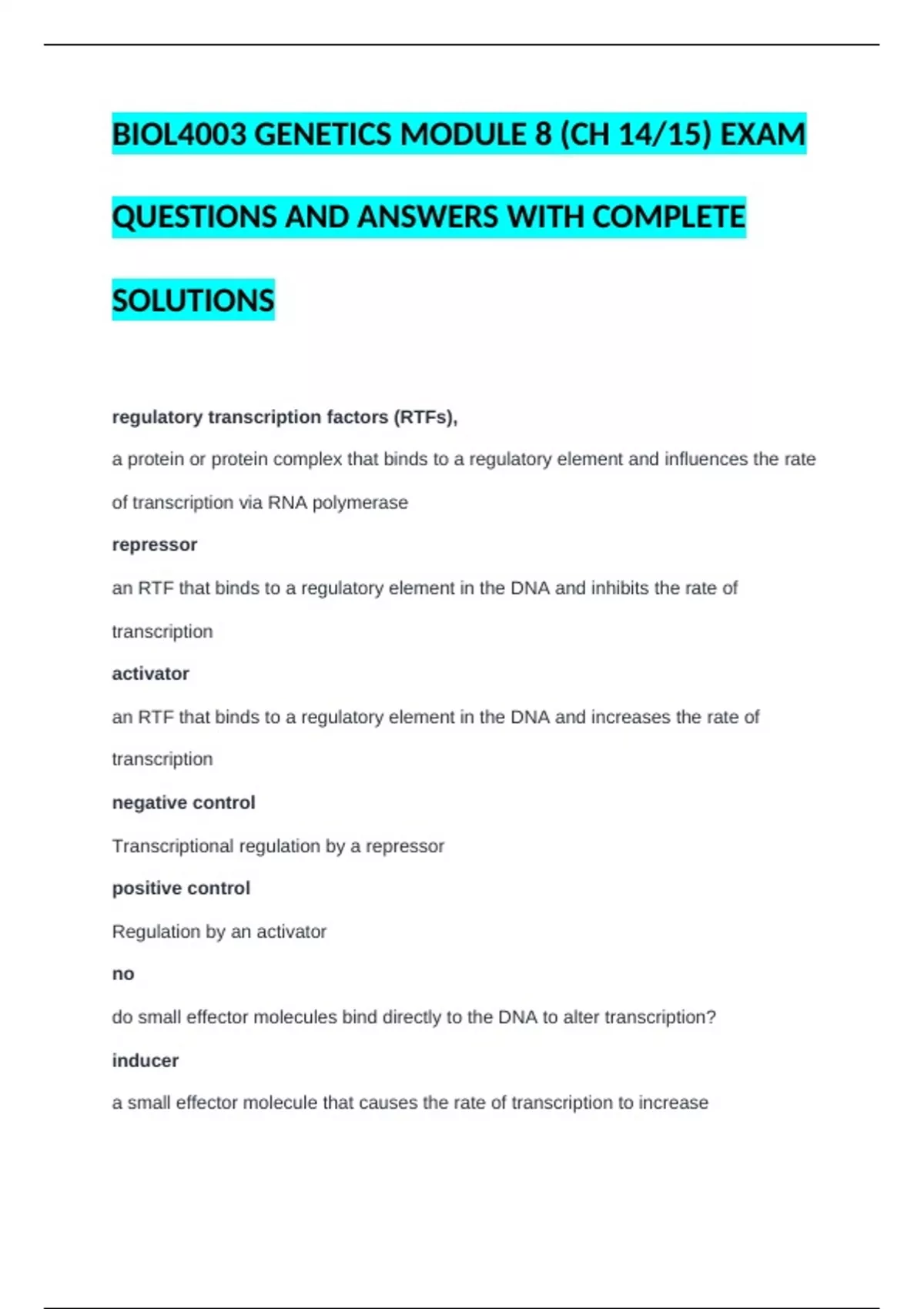 BIOL4003 GENETICS MODULE 8 (CH 14/15) EXAM QUESTIONS AND ANSWERS WITH ...