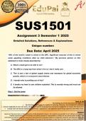 SUS1501 Assignment 3 (COMPLETE ANSWERS) Semester 2 2025 - DUE 29 August ...