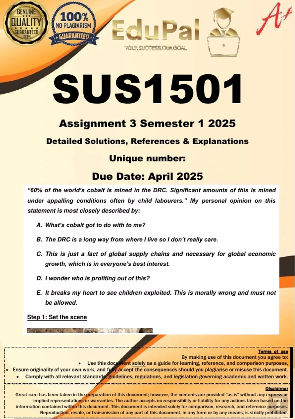 SUS1501 Assignment 3 (COMPLETE ANSWERS) Semester 2 2025 - DUE 29 August ...