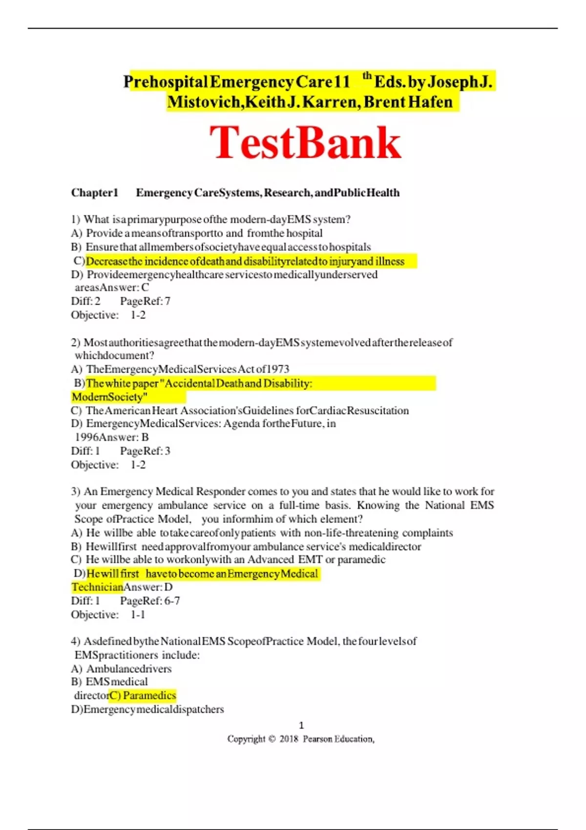 Test Bank For Prehospital Emergency Care 12th Edition By Joseph J ...