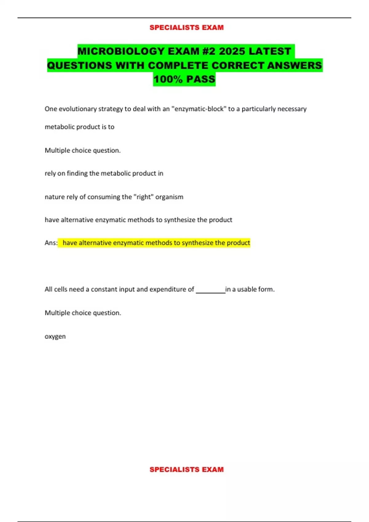 MICROBIOLOGY EXAM #2 2025 LATEST QUESTIONS WITH COMPLETE CORRECT ...