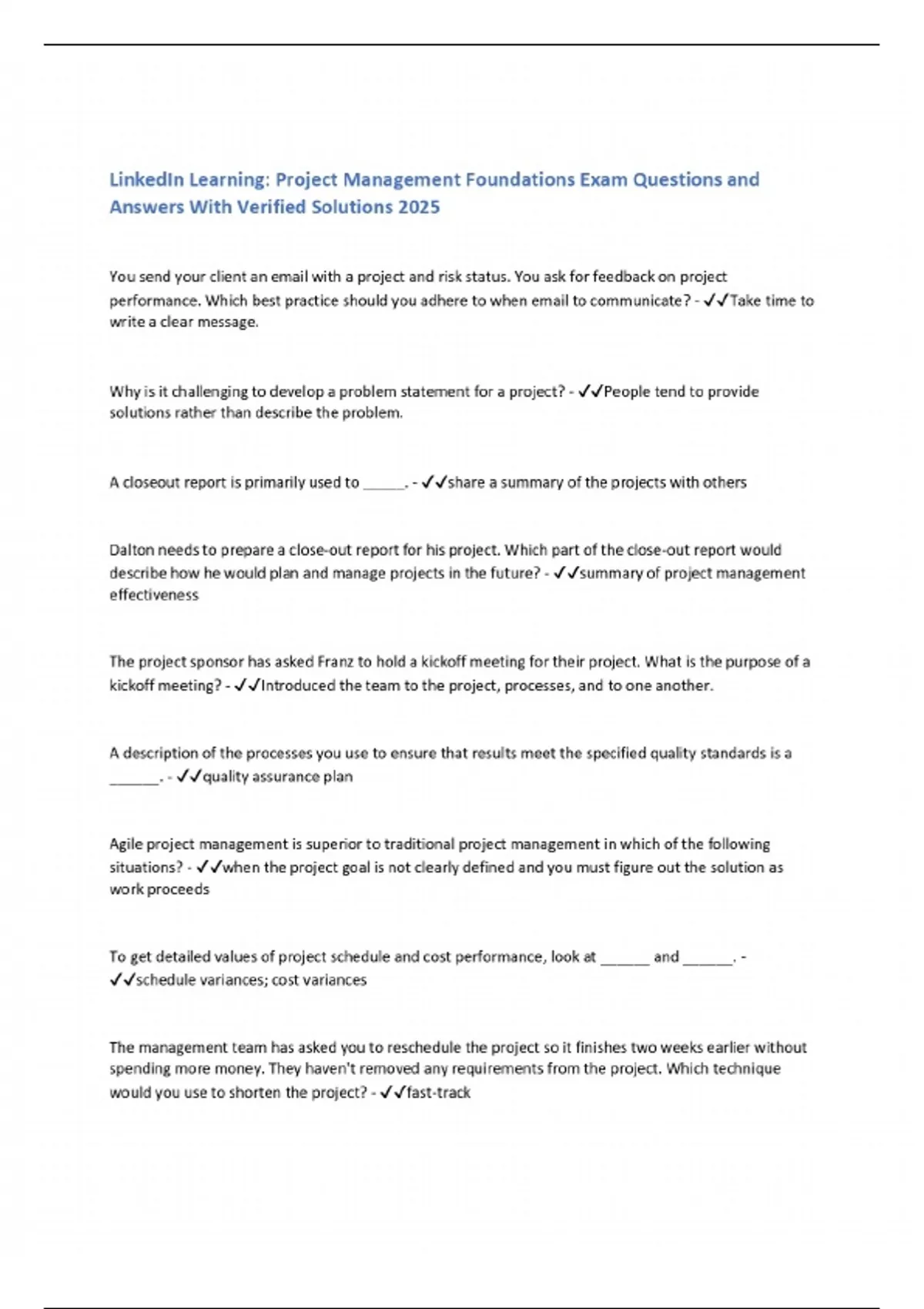 LinkedIn Learning: Project Management Foundations Exam Questions and ...