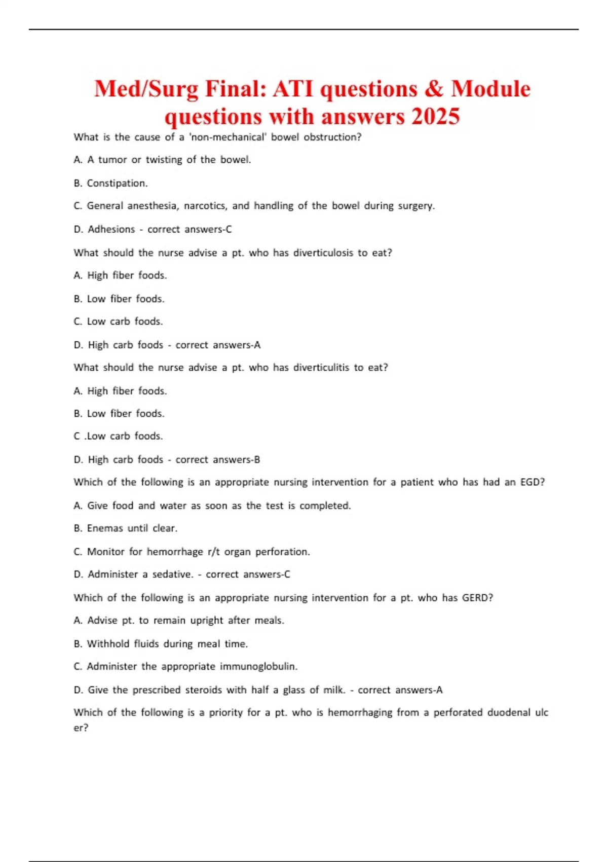 Med/Surg Final: ATI questions & Module questions with answers 2025 - RN ...
