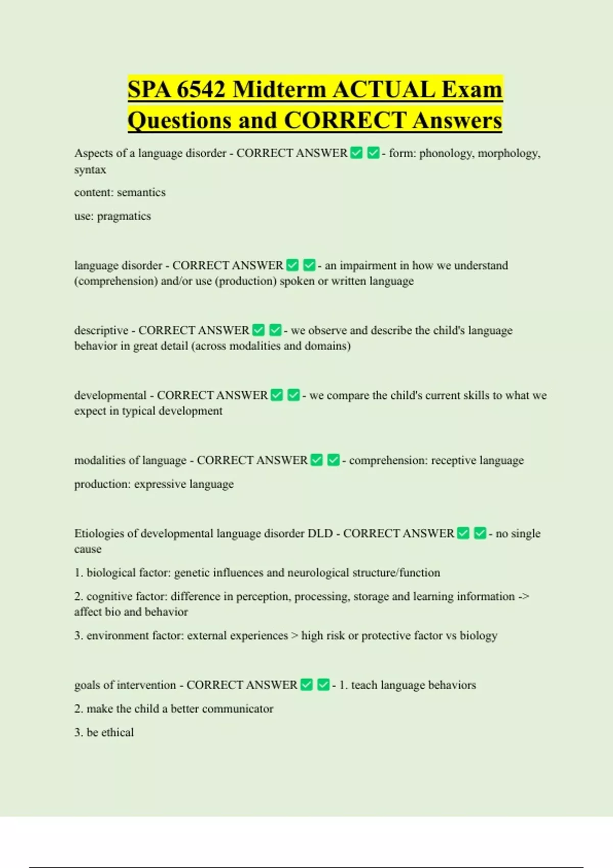 SPA 6542 Midterm ACTUAL Exam Questions and CORRECT Answers - SPA 6542 ...