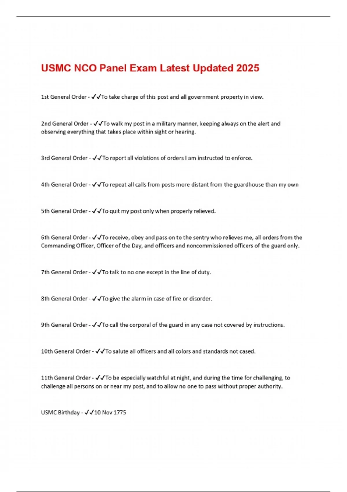 USMC NCO Panel Exam Latest Updated 2025 - NCO Board - Stuvia US