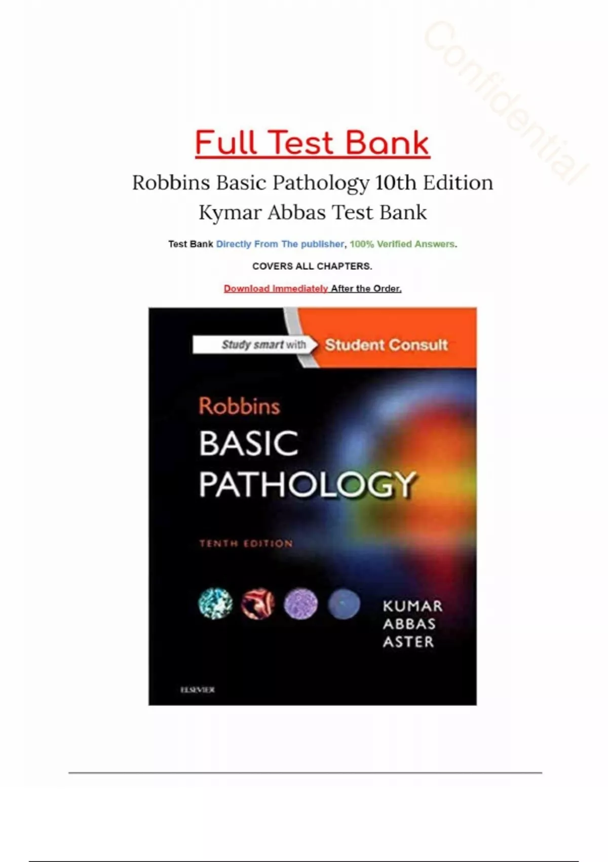 Test Bank for Robbins Basic Pathology 10th Edition by Vinay Kumar, Abul ...