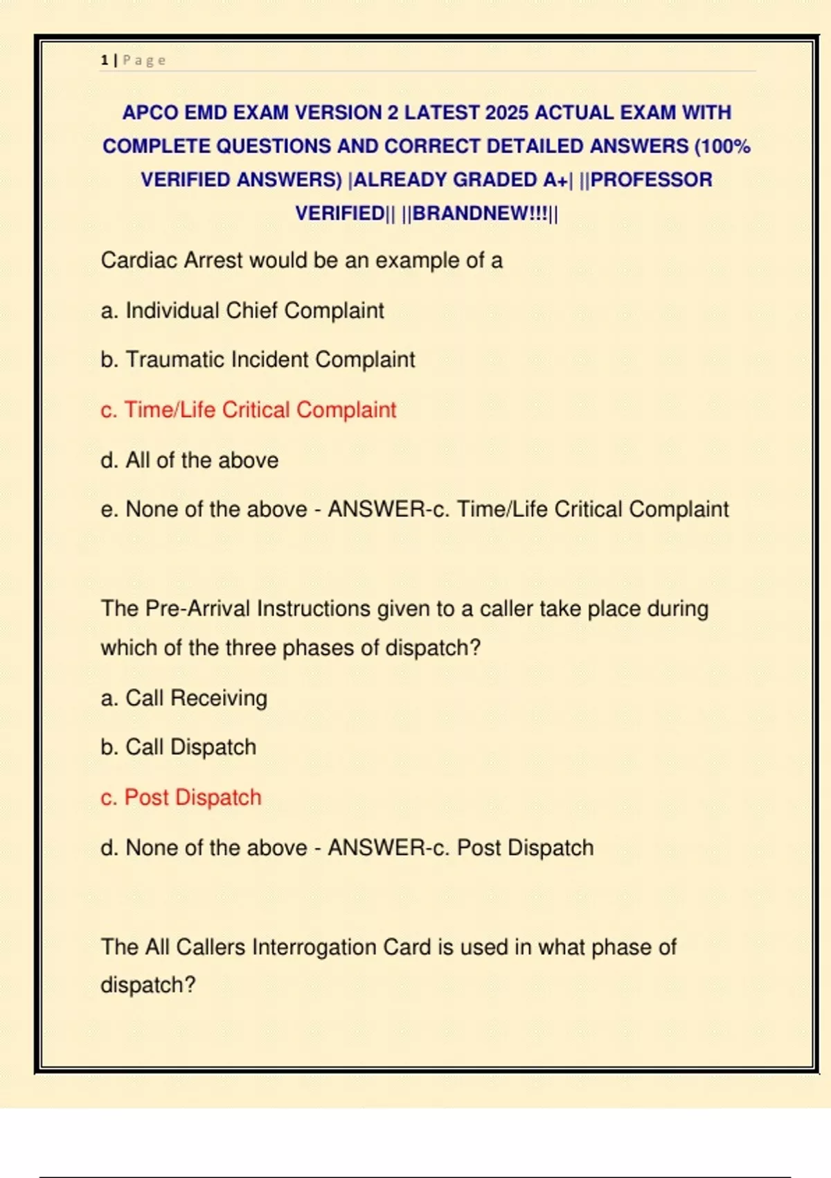 APCO EMD EXAM VERSION 2 LATEST 2025 ACTUAL EXAM WITH COMPLETE QUESTIONS ...