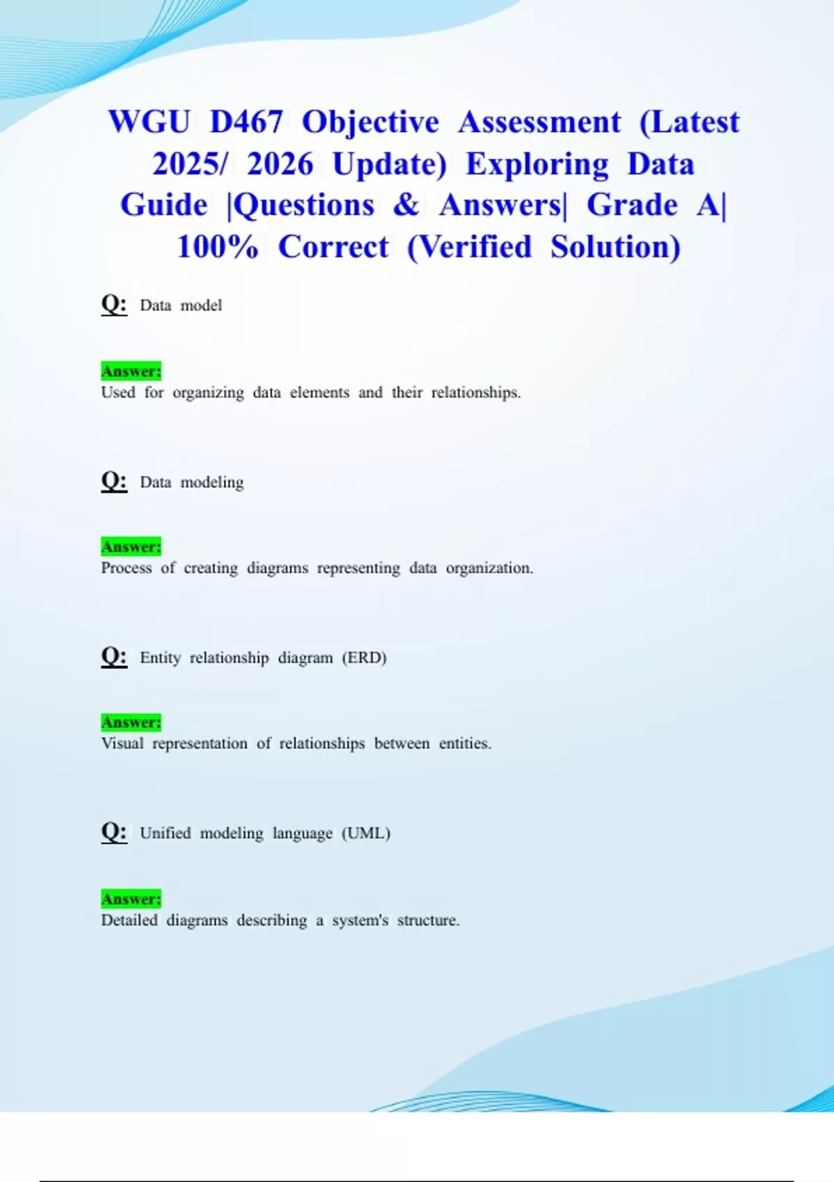WGU D467 Objective Assessment (Latest 2025/ 2026 Update) Exploring Data ...