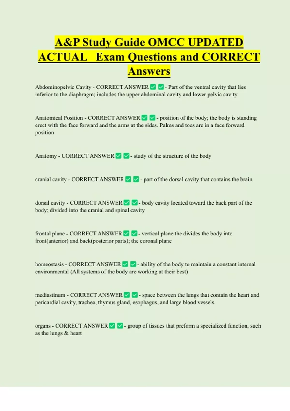 A&P Study Guide OMCC UPDATED ACTUAL Exam Questions and CORRECT Answers ...