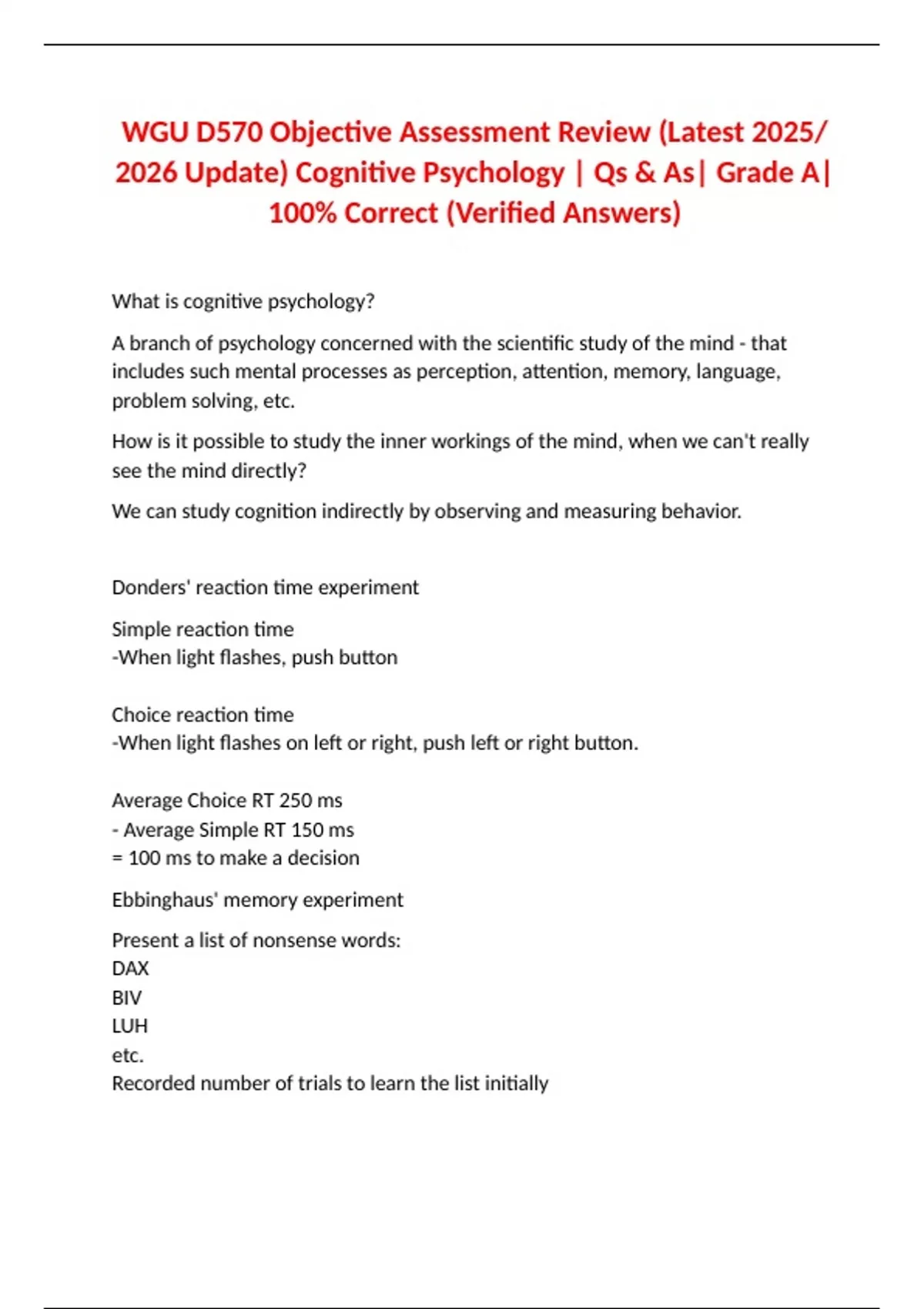 WGU D570 Objective Assessment Review (Latest 2025/ 2026 Update ...