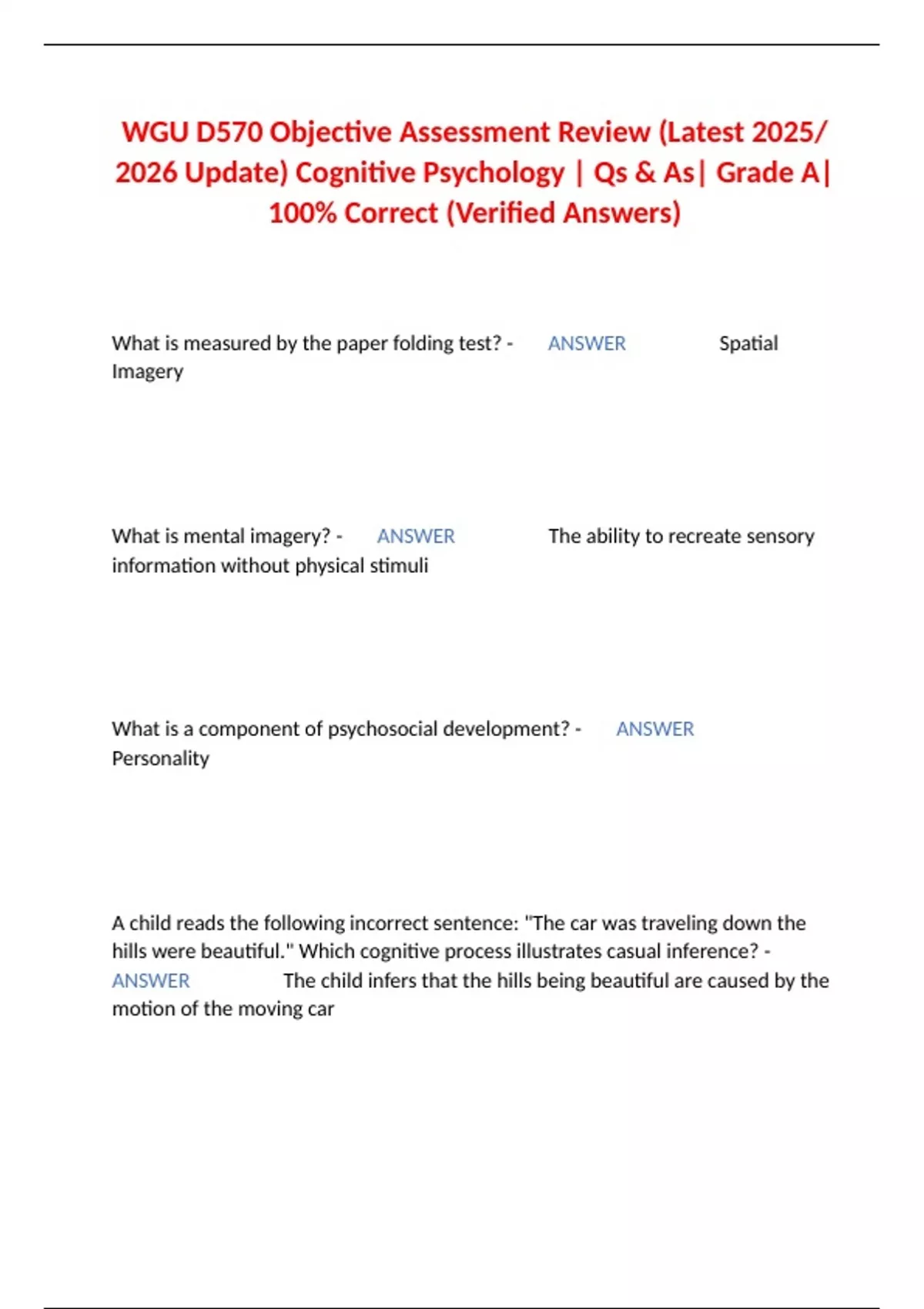 WGU D570 Objective Assessment Review (Latest 2025/ 2026 Update ...