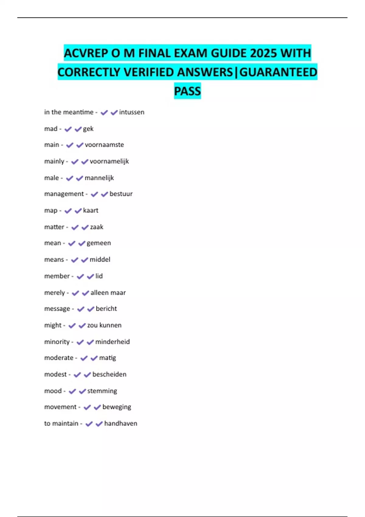 ACVREP O M Exam Cheatsheet 2025/26 | Verified, Graded, and Pass ...
