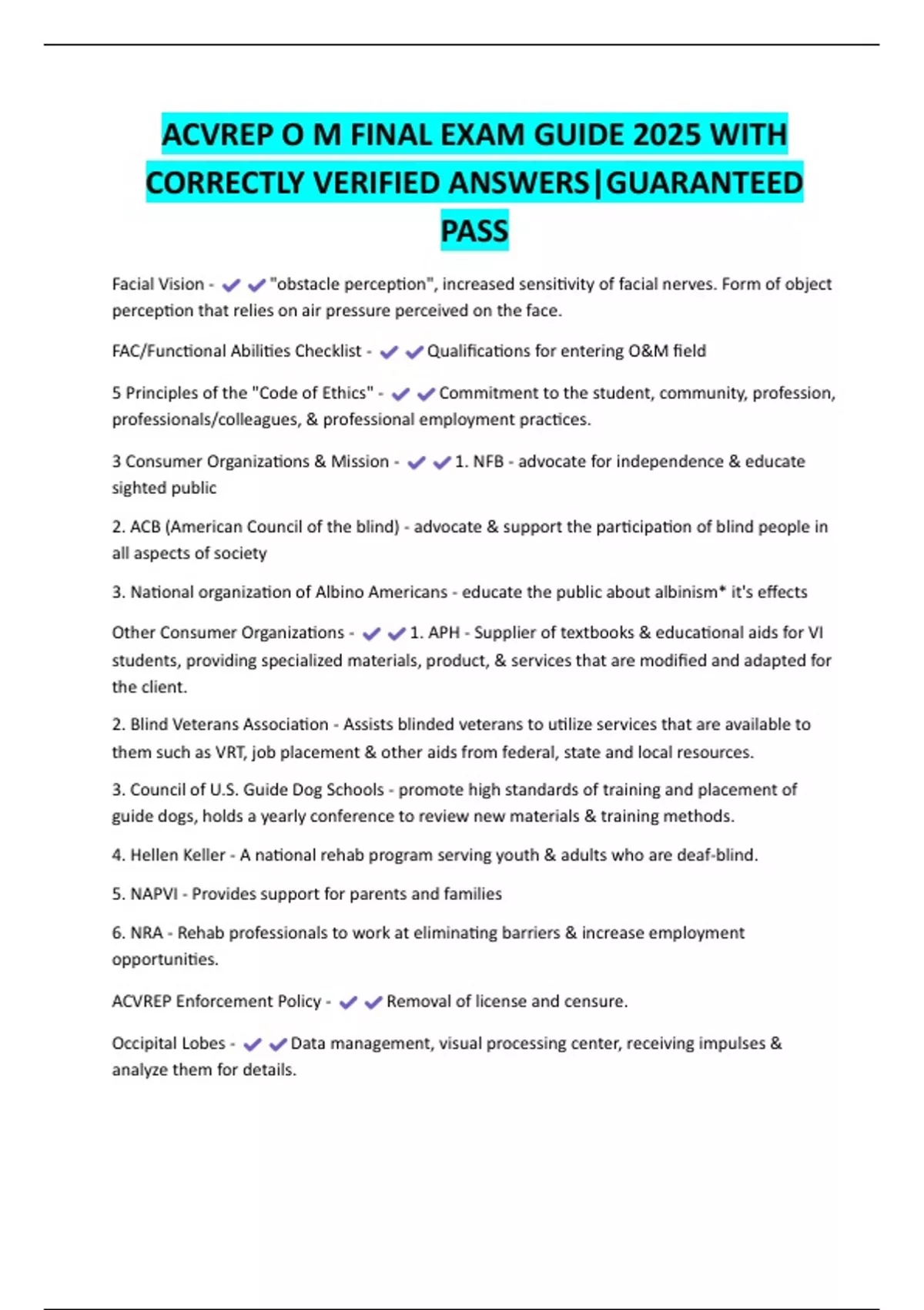 ACVREP O M Clinical Assessment Guide 2025 | Accurate Answers | Exam ...