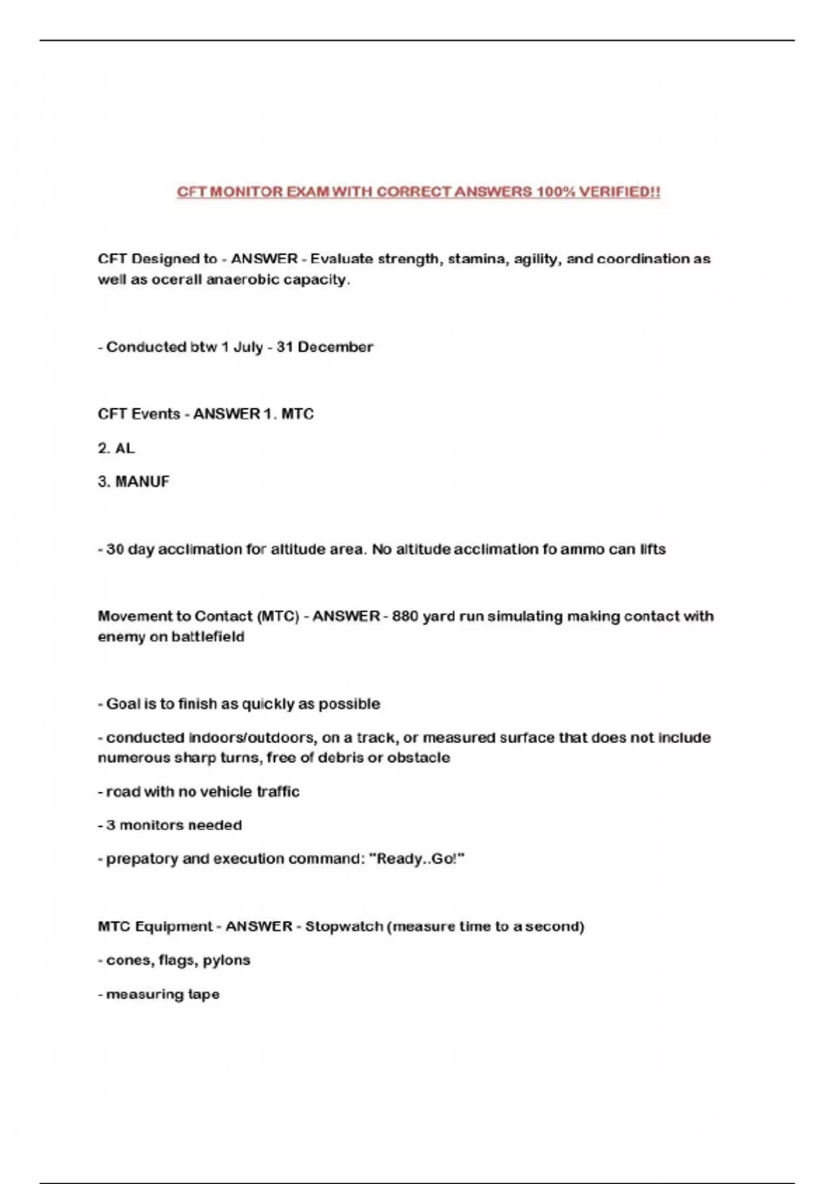 CFT MONITOR EXAM WITH CORRECT ANSWERS 100% VERIFIED!! - CFT Monitor ...