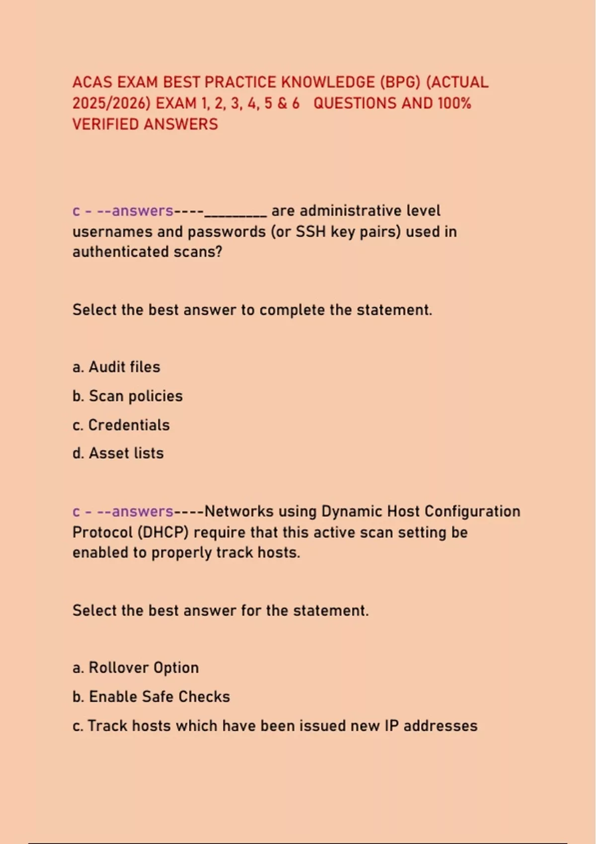 ACAS EXAM BEST PRACTICE KNOWLEDGE (BPG) (ACTUAL 2025/2026) EXAM 1, 2, 3 ...