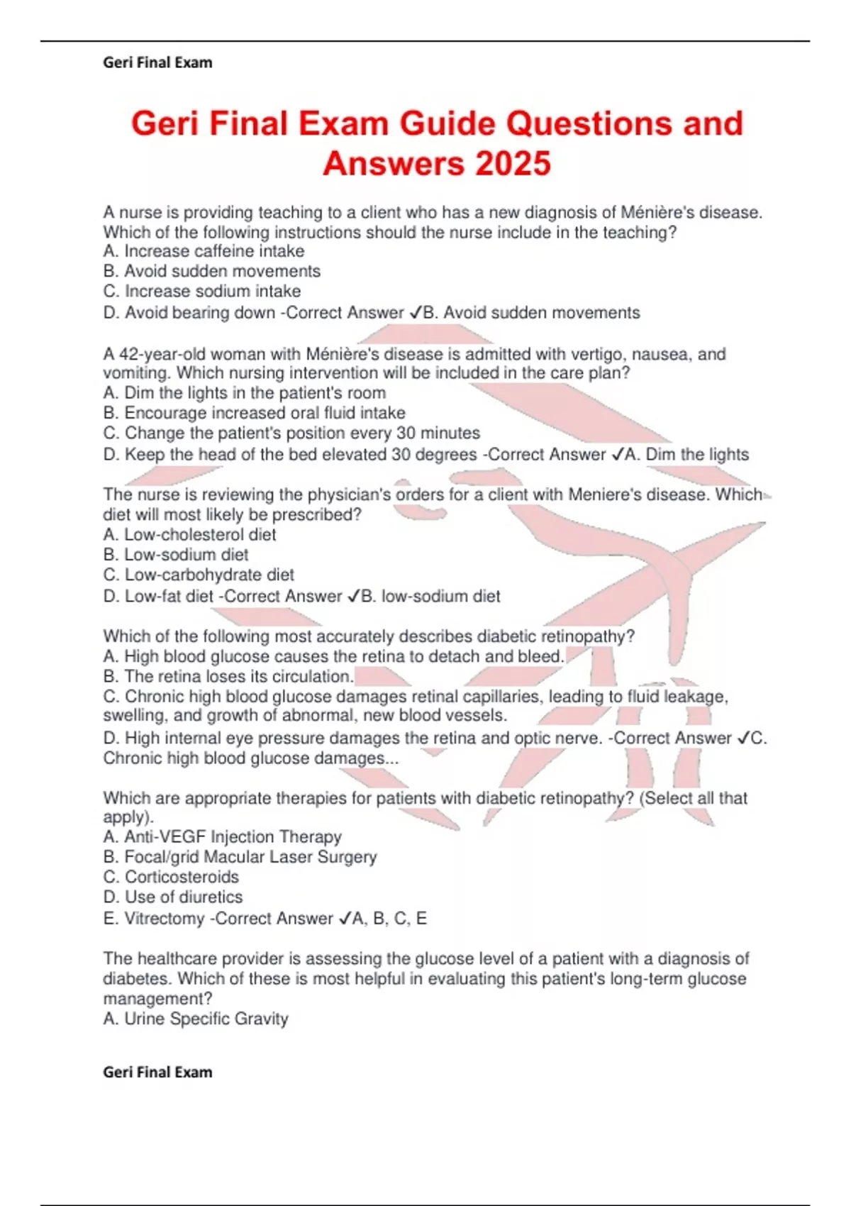 Geri Final Exam Guide Questions and Answers 2025 - Geri - Stuvia US
