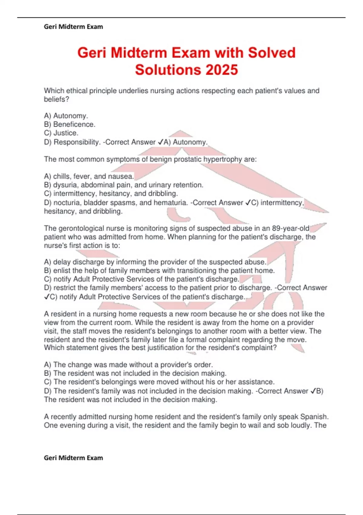 Geri Midterm Exam with Solved Solutions 2025 - Geri - Stuvia US