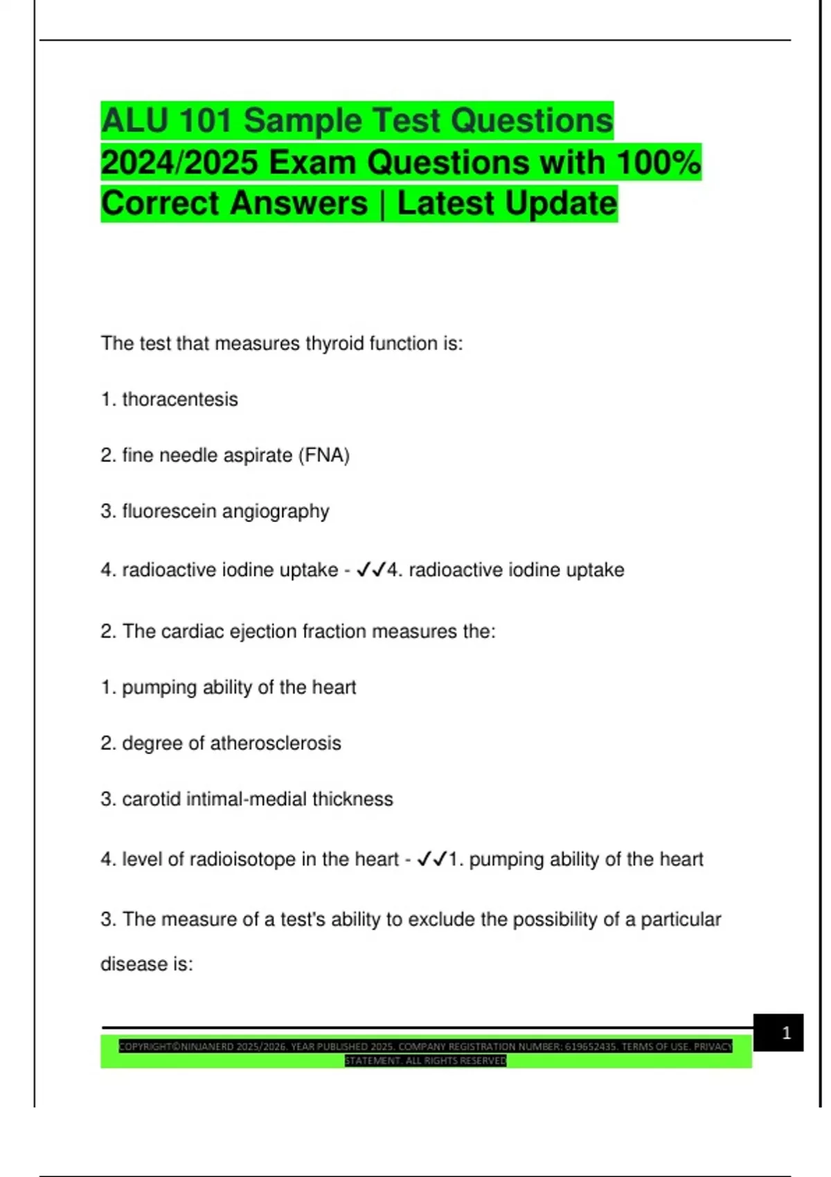 ALU 101 Sample Test Questions 2024/2025 Exam Questions with 100% ...