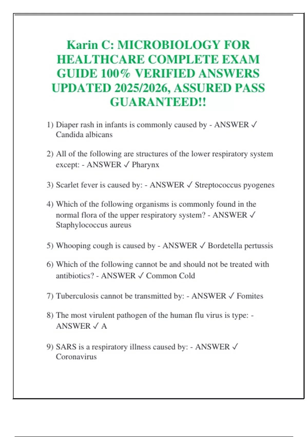 Karin C: MICROBIOLOGY FOR HEALTHCARE COMPLETE EXAM GUIDE 100% VERIFIED ...