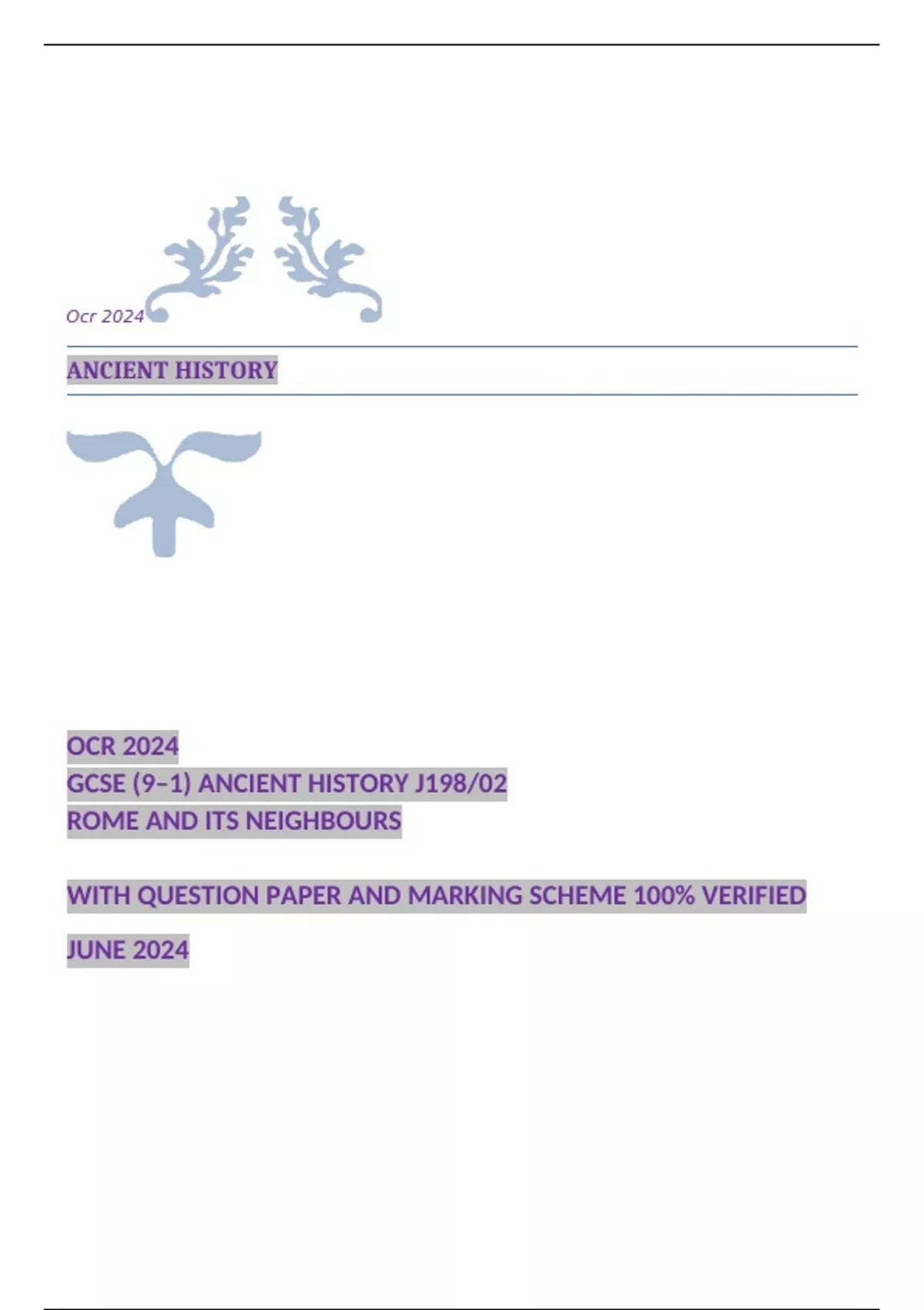 OCR 2024 GCSE (9–1) ANCIENT HISTORY J198/02 ROME AND ITS NEIGHBOURS ...