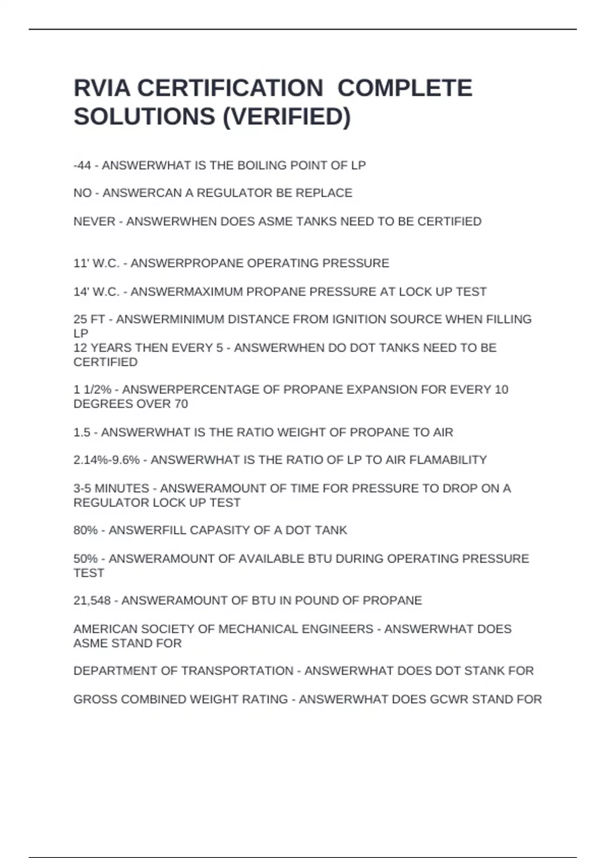 RVIA CERTIFICATION COMPLETE SOLUTIONS (VERIFIED) - RVIA CERTIFICATION ...