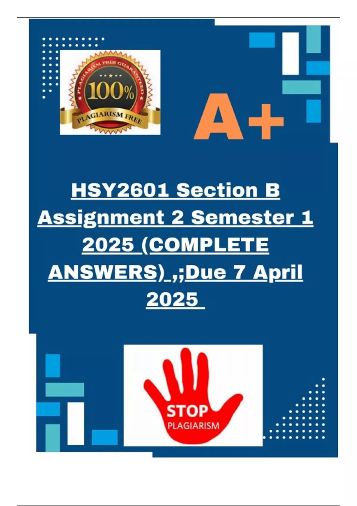 HSY2601 Section B Assignment 2 Semester 1 2025 (COMPLETE ANSWERS) ,;Due ...