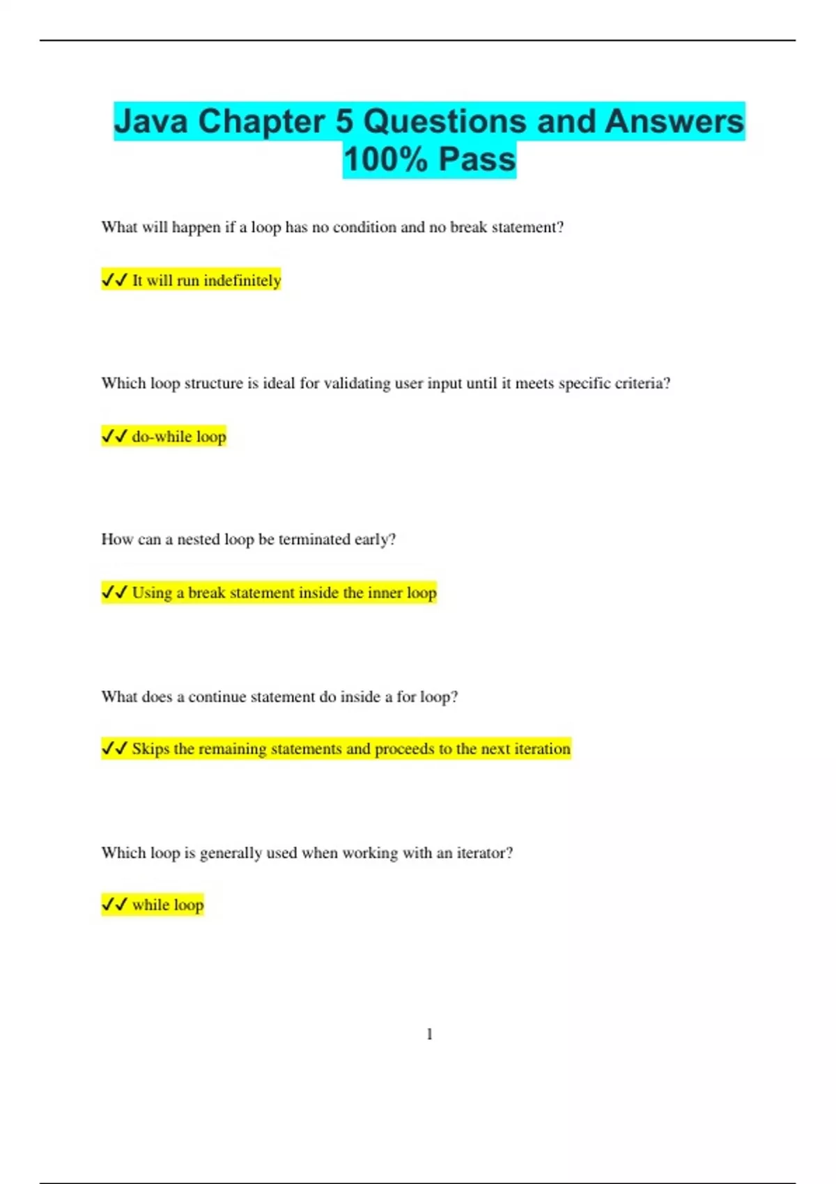 Java Chapter 5 Questions and Answers 100% Pass - Java Chapter 5 - Stuvia US