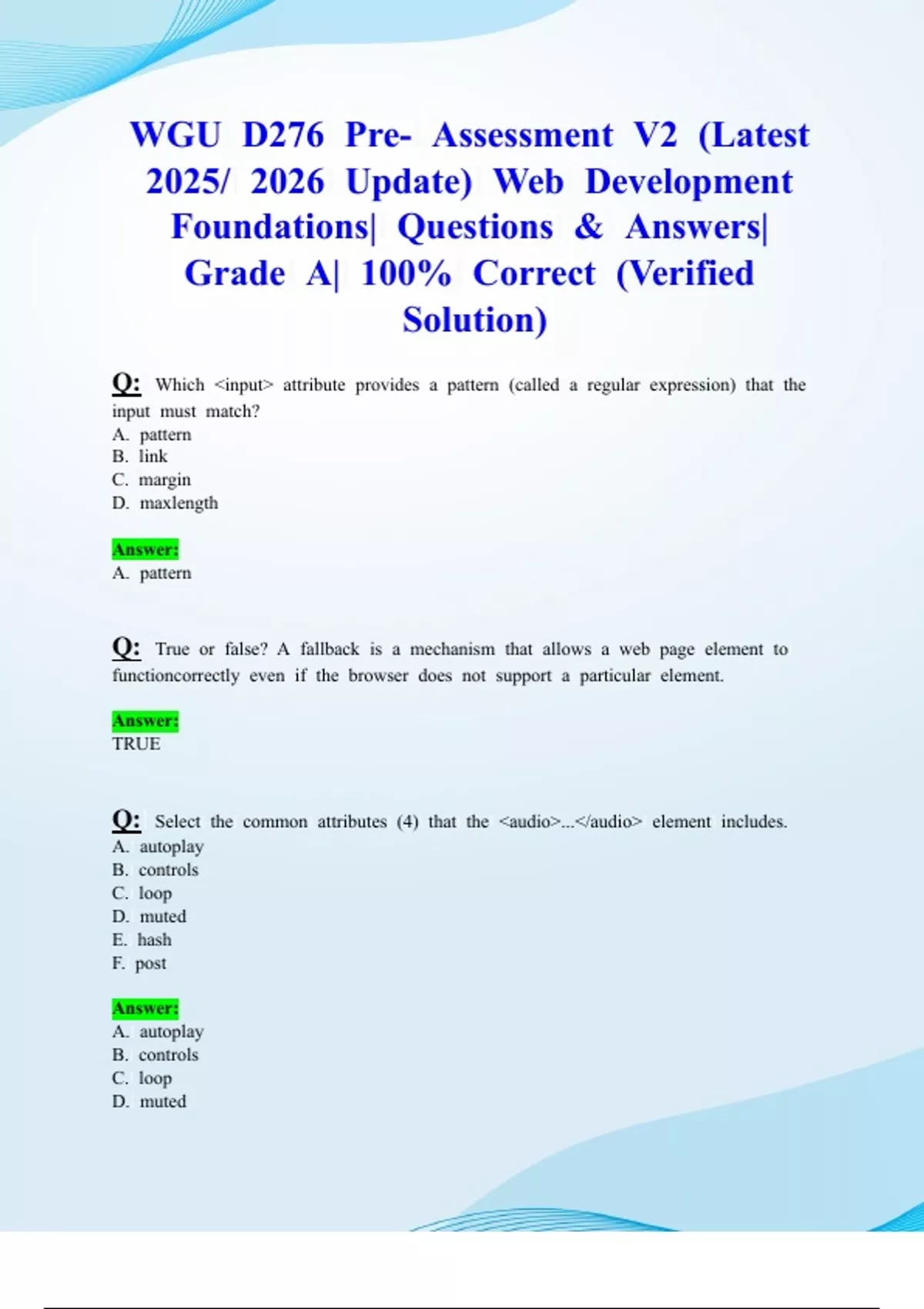 Wgu D276 Pre Assessment V2 Latest 2025 2026 Update Web Development