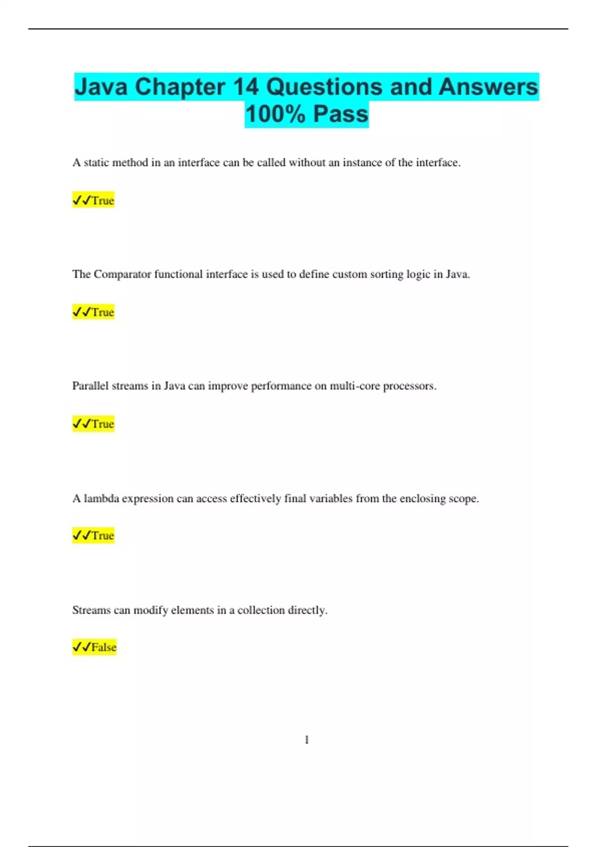 Java Chapter 14 Questions and Answers 100% Pass - Java Chapter 14 - Stuvia US