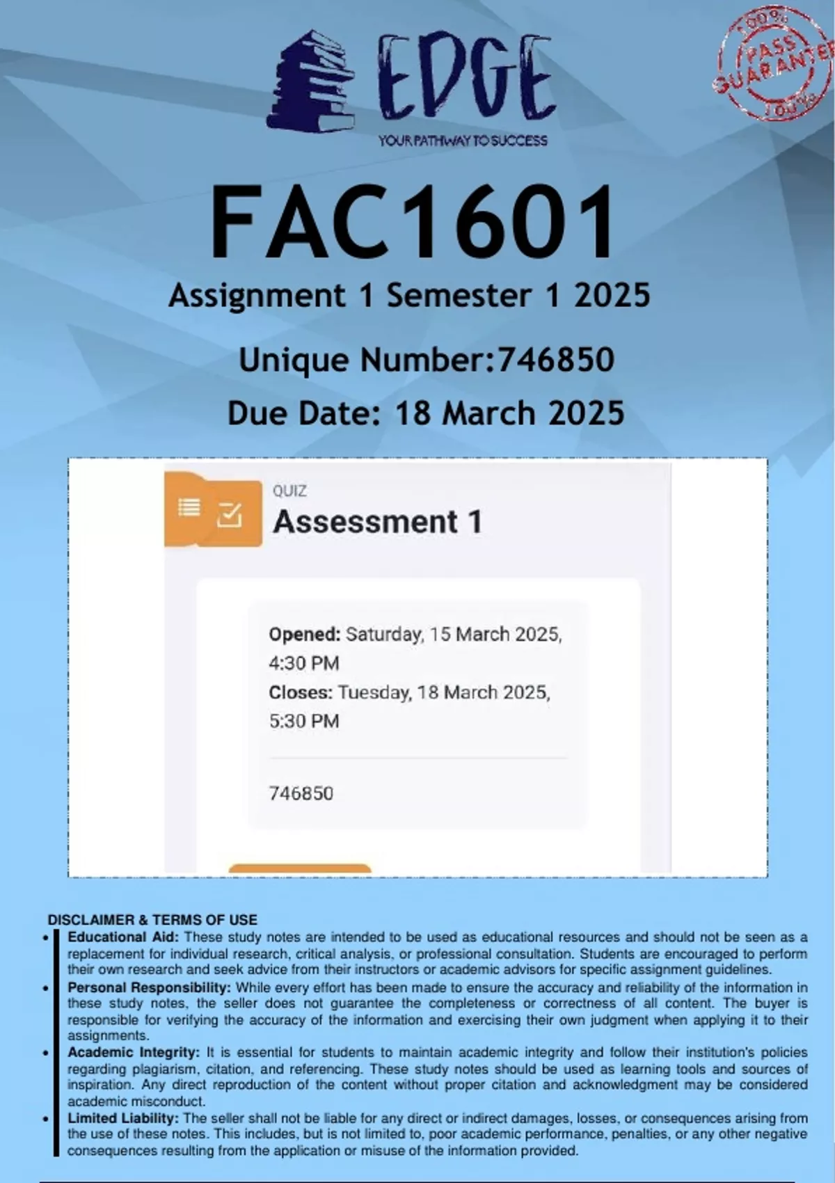 FAC1601 Assignment 1 (ANSWERS) Semester 1 2025 - DISTINCTION GUARANTEED ...