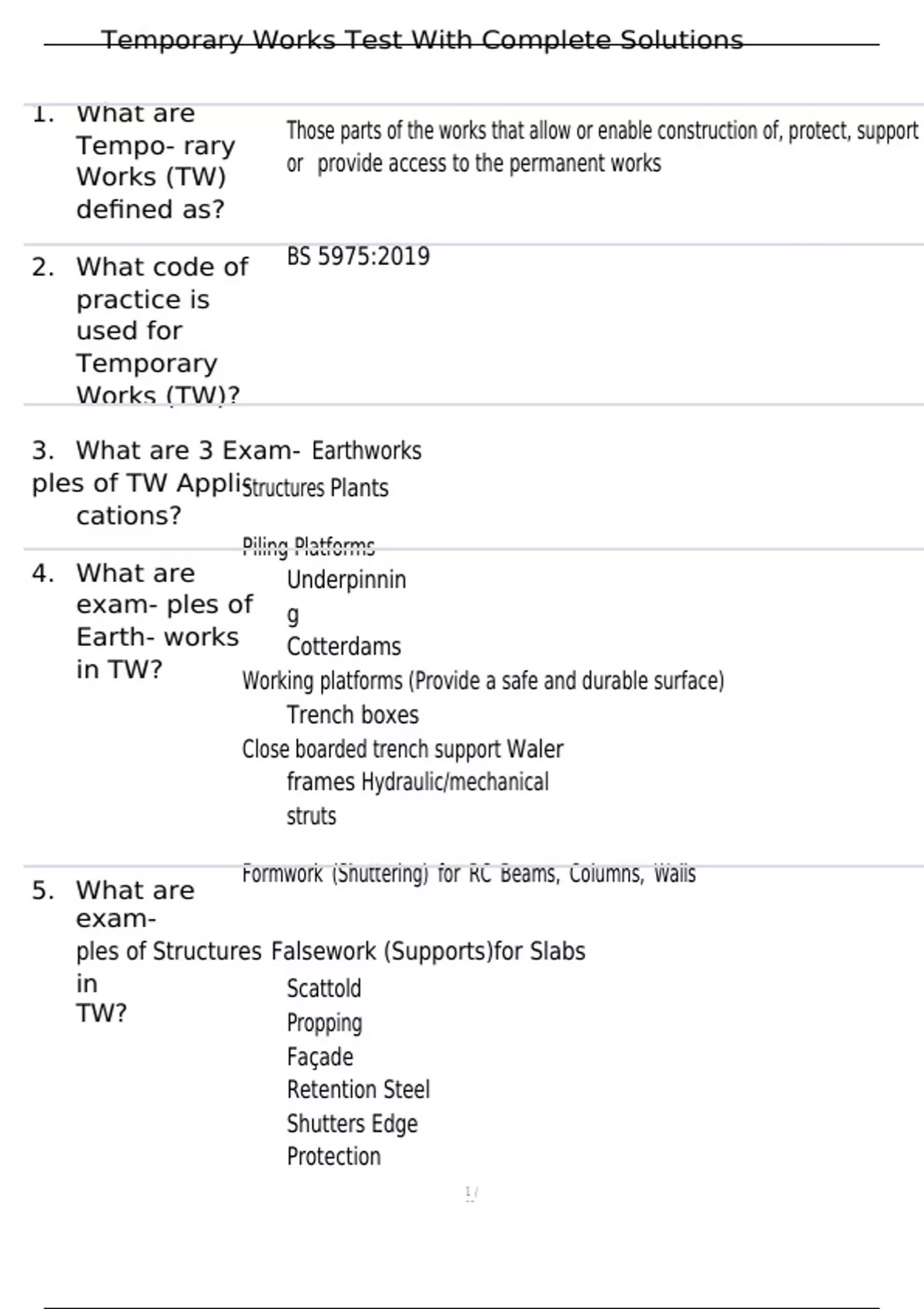 Temporary Works Test With Complete Solutions - Twc - Stuvia US