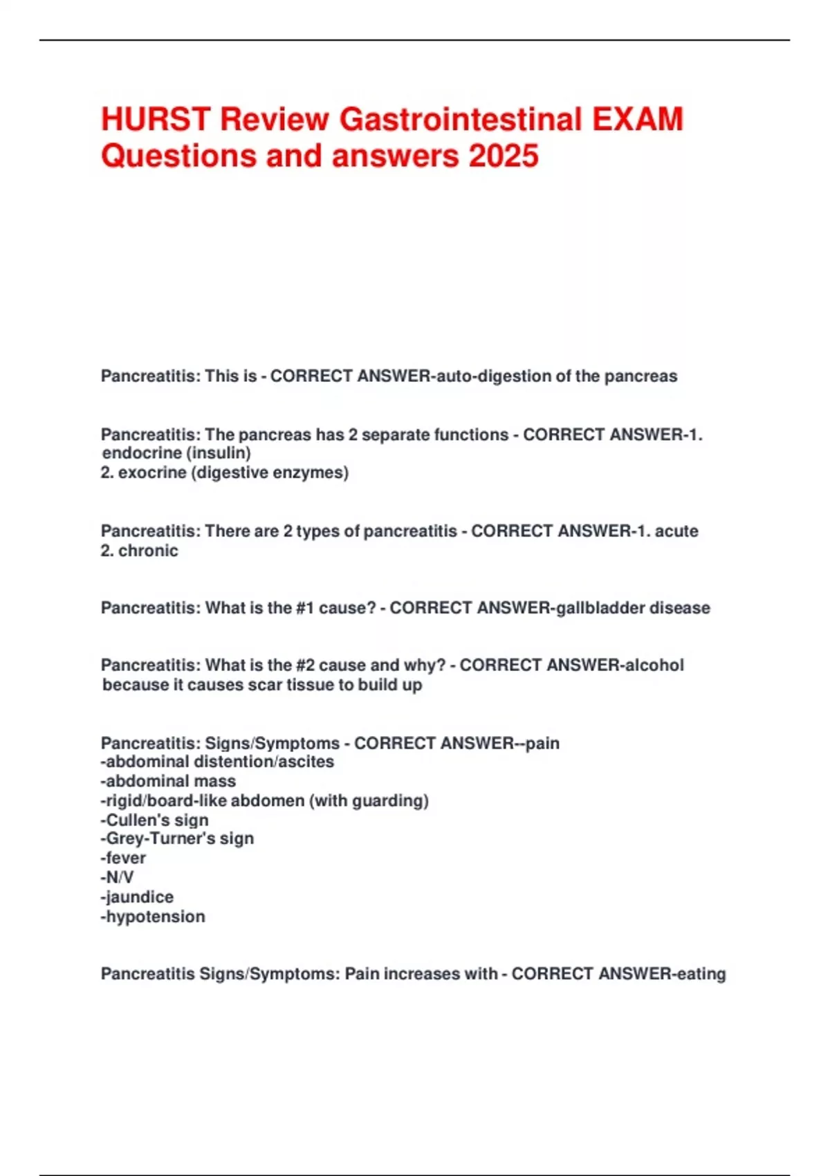 HURST Review Gastrointestinal EXAM Questions and answers 2025 - HURST ...