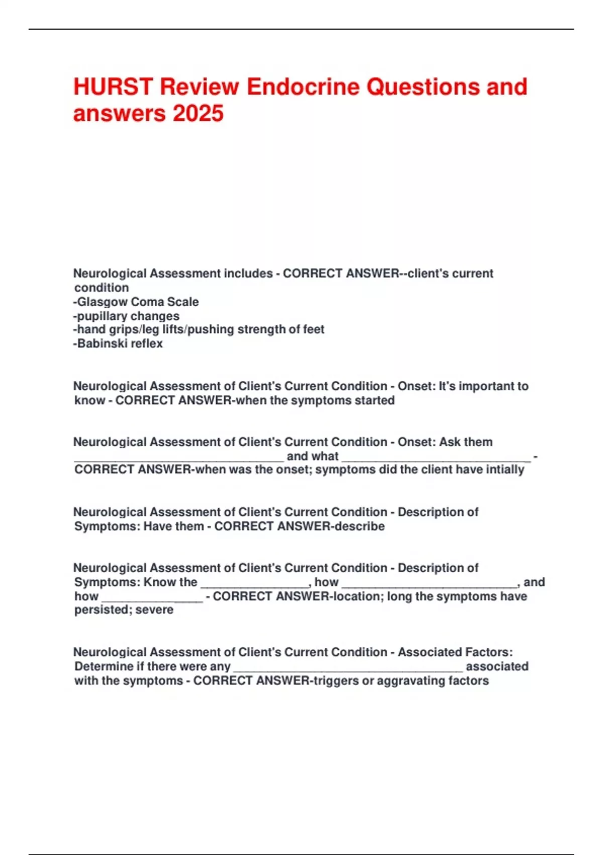 HURST Review Endocrine Questions and answers 2025. - HURST - Stuvia US