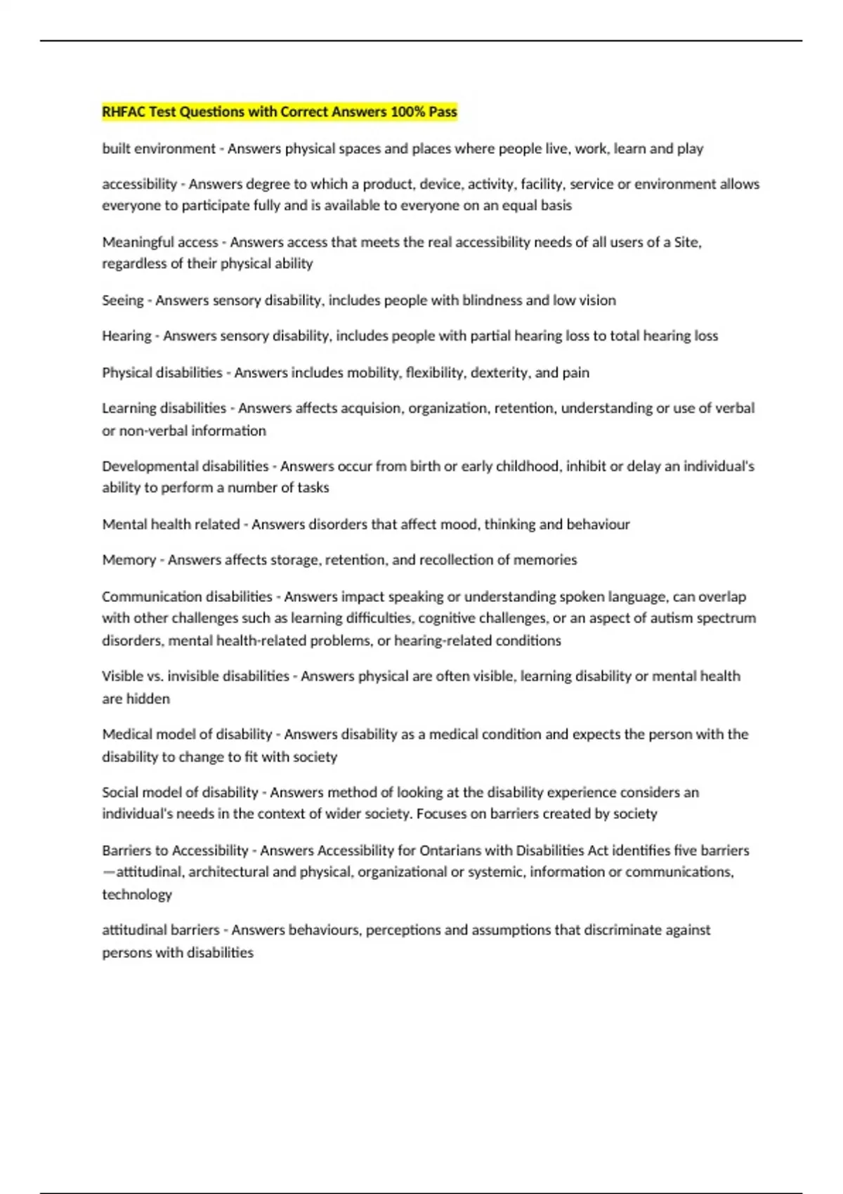 RHFAC Test Questions with Correct Answers 100% Pass - RHFAC - Stuvia US