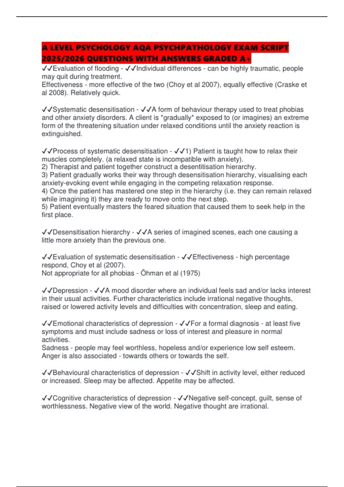 A LEVEL PSYCHOLOGY AQA PSYCHPATHOLOGY EXAM SCRIPT 2025/2026 QUESTIONS ...