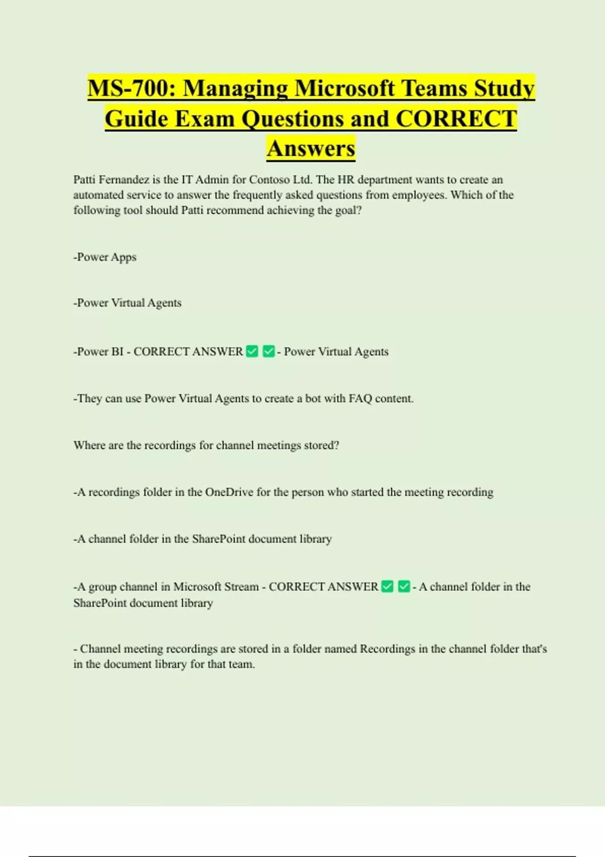 MS-700: Managing Microsoft Teams Study Guide Exam Questions and CORRECT ...