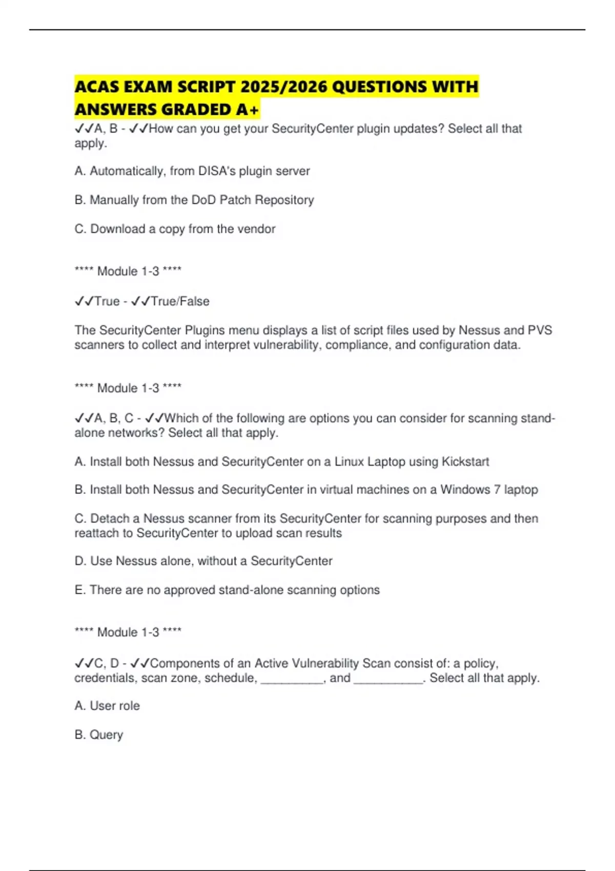 ACAS EXAM SCRIPT 2025/2026 QUESTIONS WITH ANSWERS GRADED A+ - Acas ...