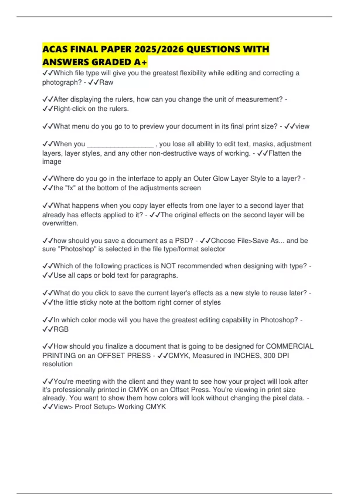 ACAS FINAL PAPER 2025/2026 QUESTIONS WITH ANSWERS GRADED A+ - Acas - Stuvia US