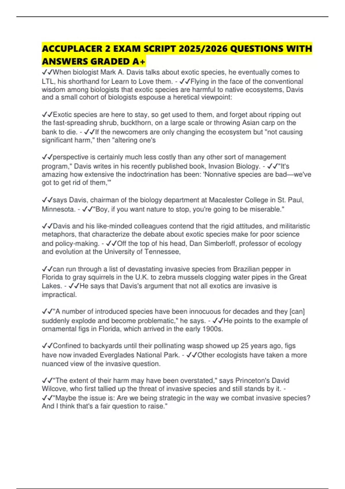 ACCUPLACER 2 EXAM SCRIPT 2025/2026 QUESTIONS WITH ANSWERS GRADED A+ ...