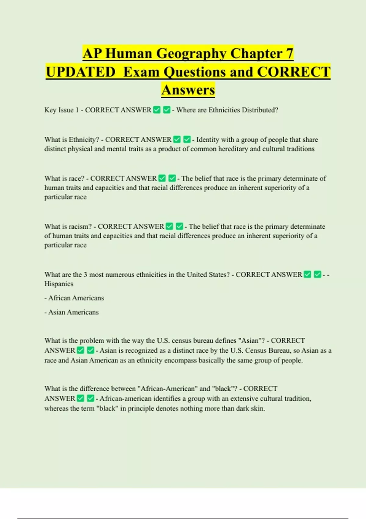 AP Human Geography Chapter 7 UPDATED Exam Questions and CORRECT Answers ...