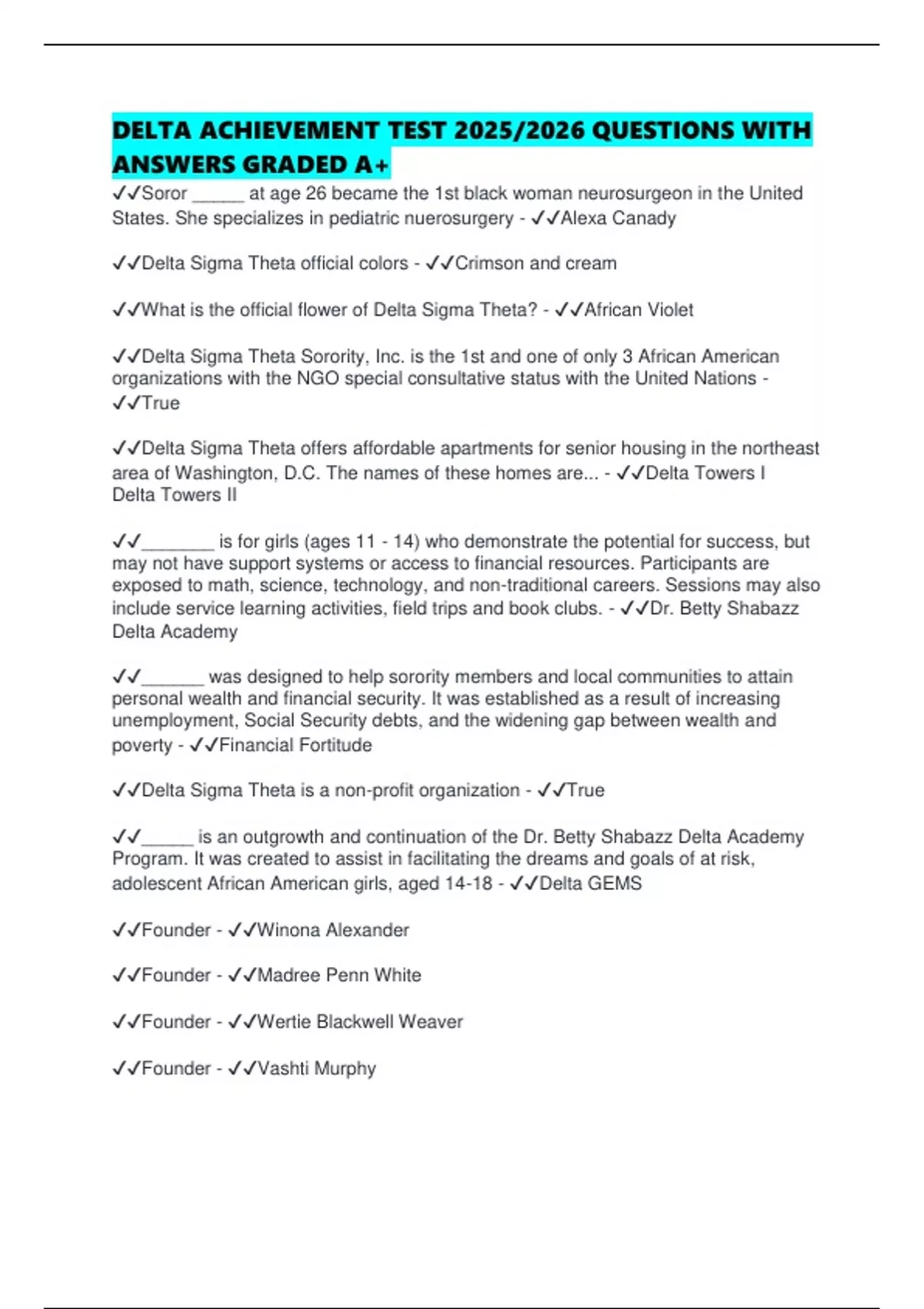 DELTA ACHIEVEMENT TEST 2025/2026 QUESTIONS WITH ANSWERS GRADED A+ ...