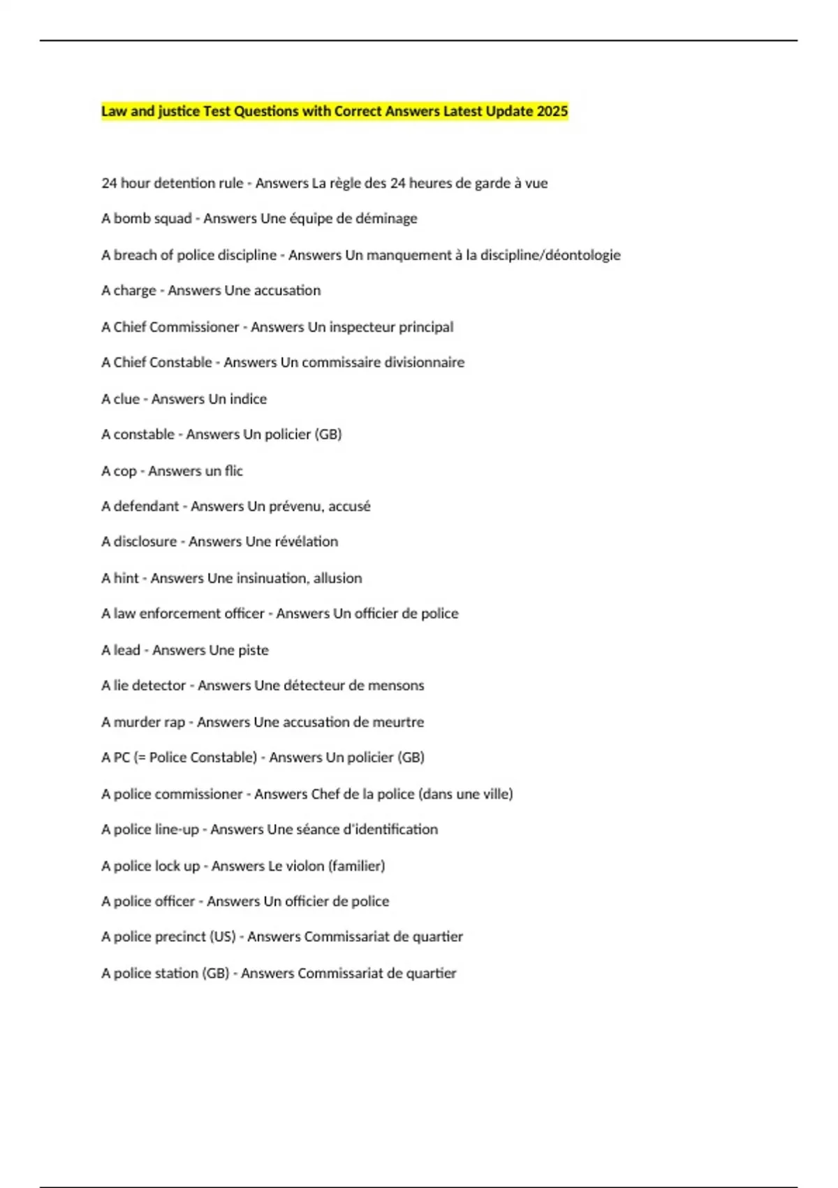 Law and justice Test Questions with Correct Answers Latest Update 2025 ...